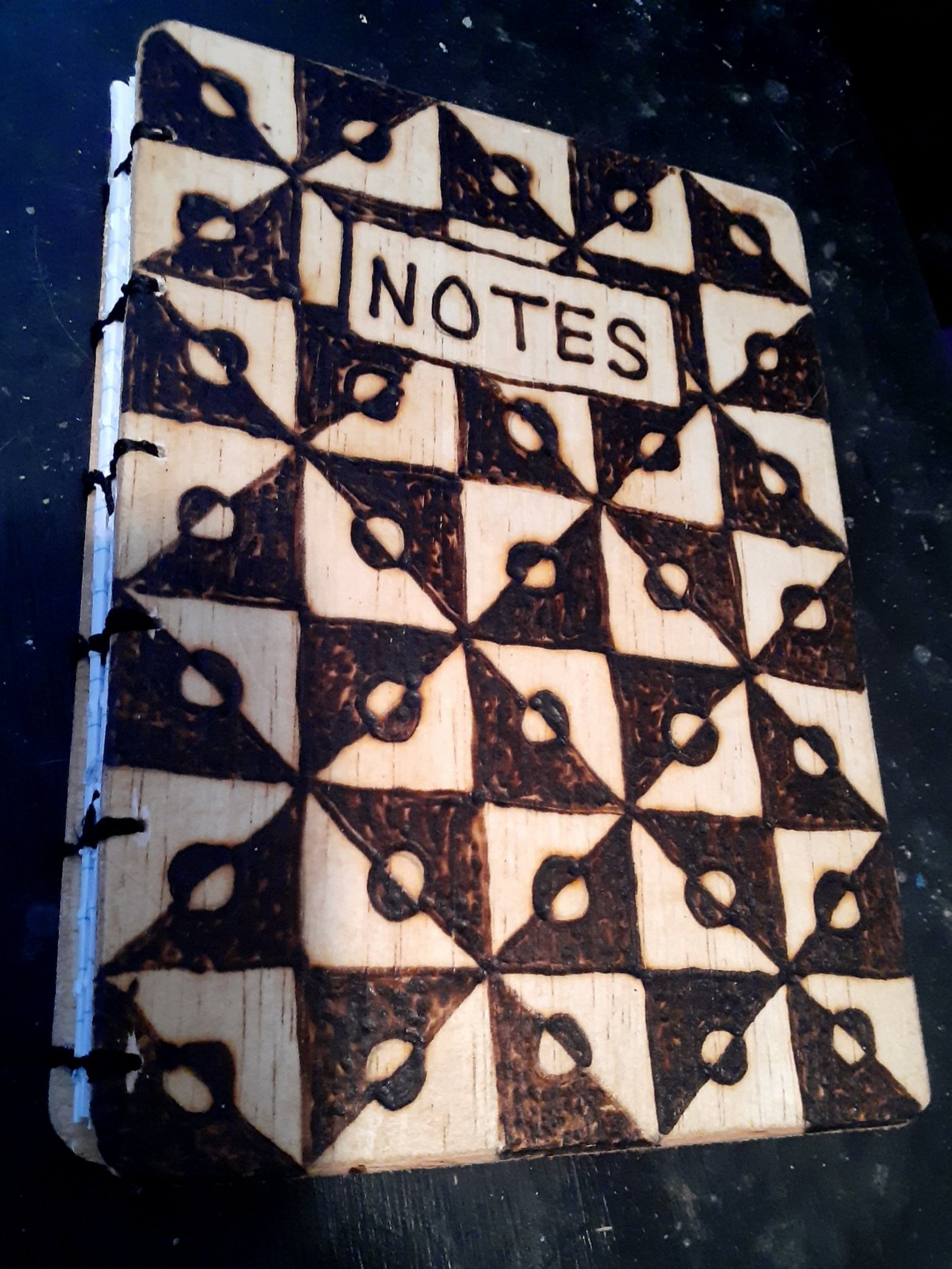 Wood burned Op Art notebook – Quinnfiredesign